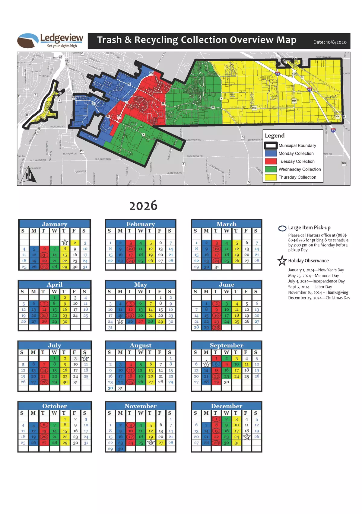 2026 Trash & Recycling Calendar | Town of Ledgeview WI